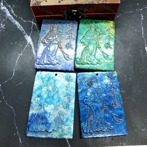 Ancient Chinese Culture Blue Stone Pendant Carving Guan Yu God | Etsy