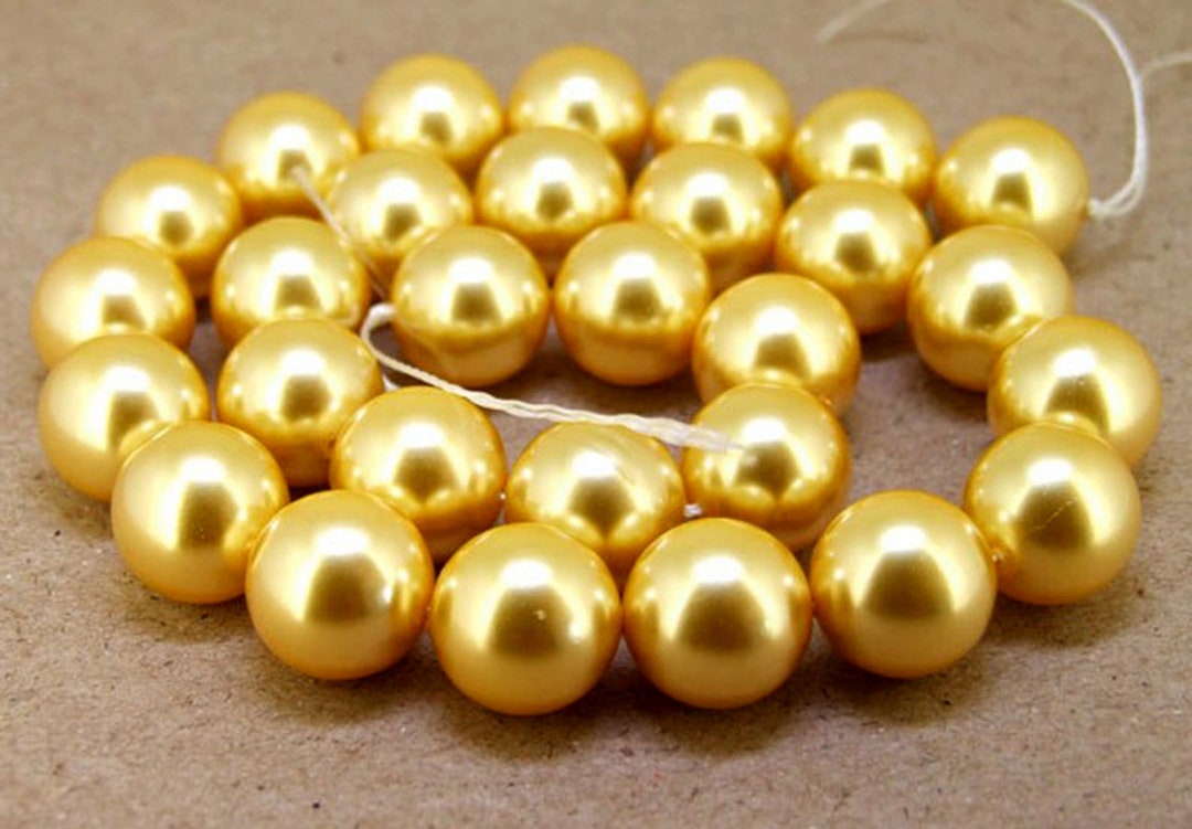 Bright Gold Color Shell Pearl Round Beads 8mm 10mm 12mm 14mm 16mm 18mm ...