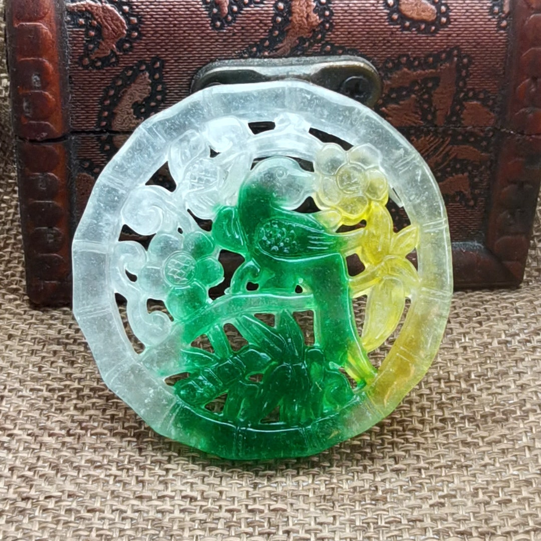 Archaistic Style Design Malay Jade Pendant Carved Magpie and Plum ...