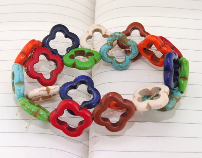 One Full Strand Quatrefoil Rainbow Turquoise - Etsy