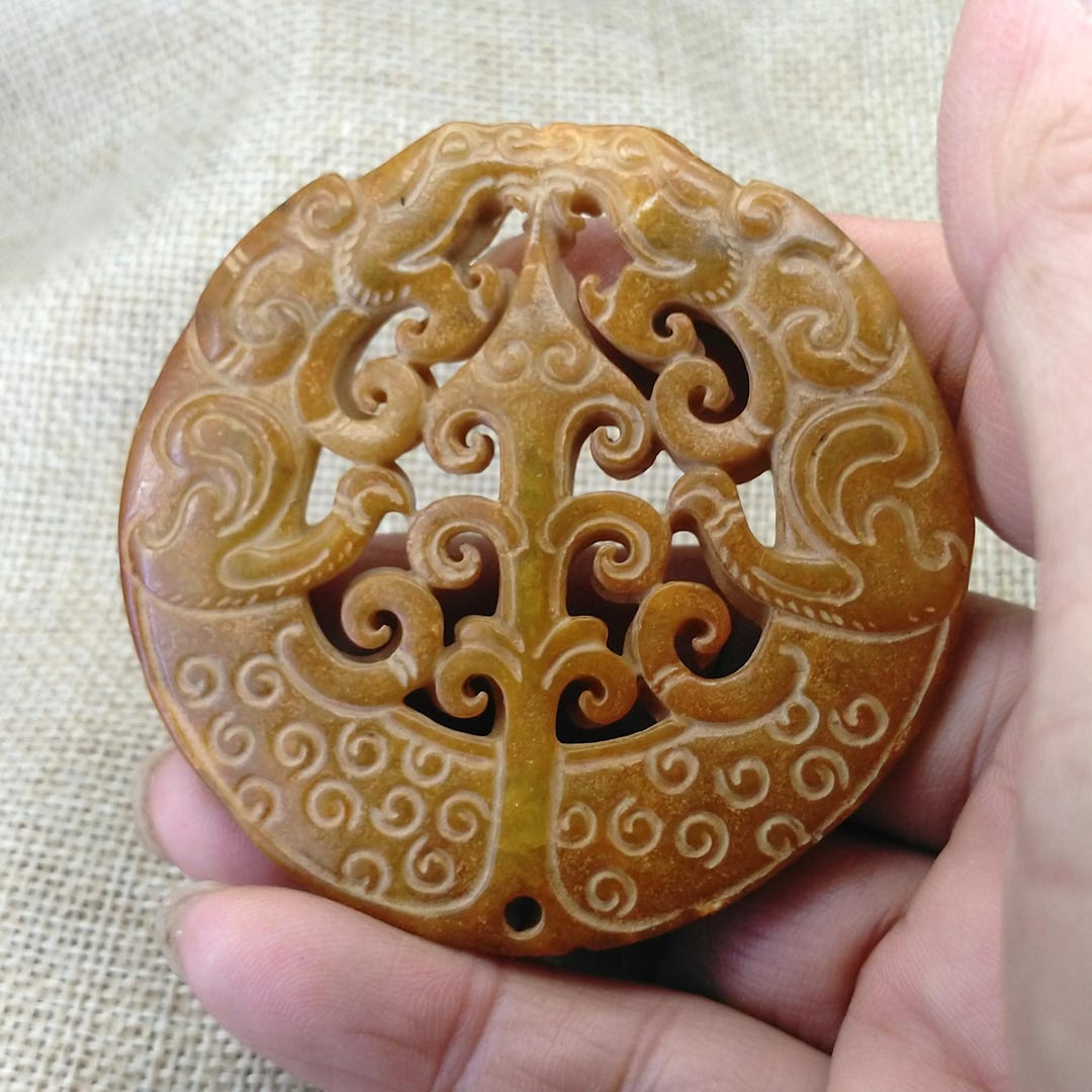 Jade Pendant Carved Double Dragon With Arrow - Etsy