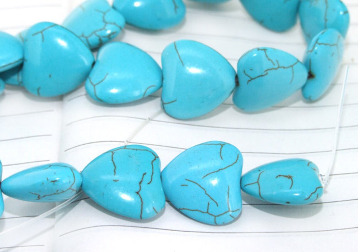 One Full Strand Heart Turquoise Gemstone Beads 18mm - Etsy