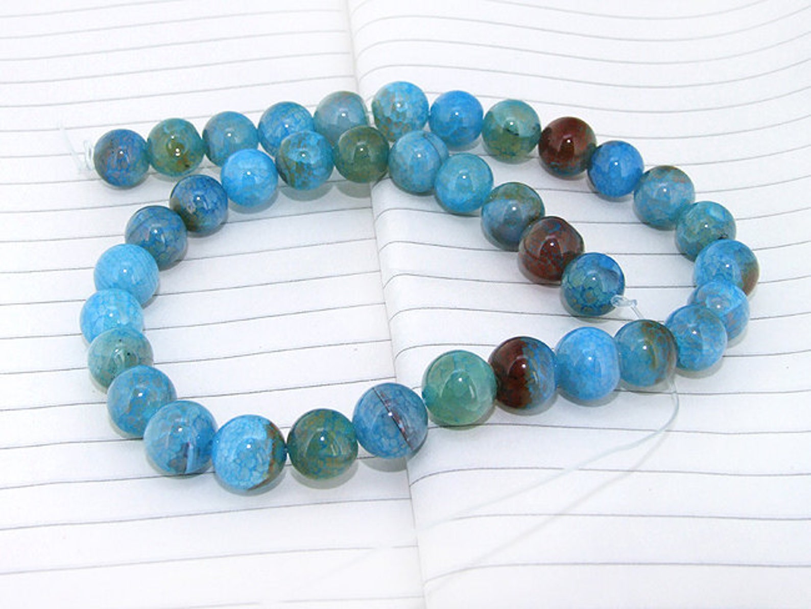 One Full Strand--- Round Dragon Blue Agate Gemstone Beads----10mm ...