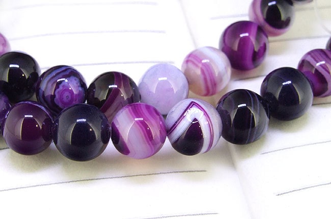 One Full Strand--- Round Belt Texture Purple Agate Gemstone Beads ...
