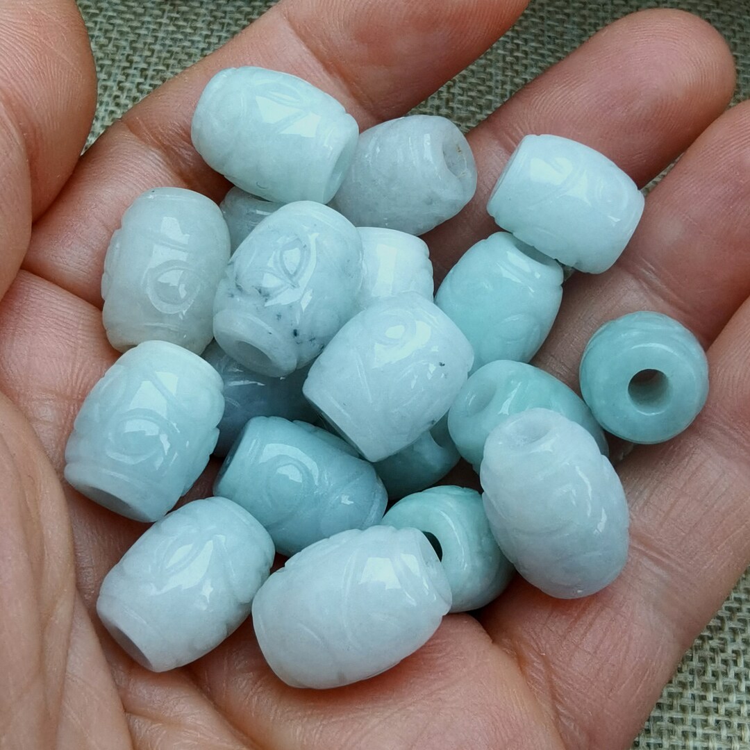 Carved Burma Jade Beads: Natural Jadeite Barrel Beads (2 PCS) - Etsy