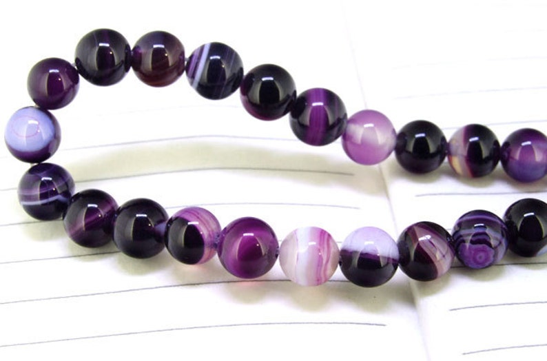 One Full Strand--- Round Belt Texture Purple Agate Gemstone Beads ...