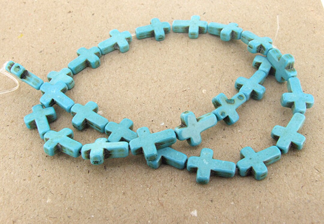 One Full Strand--- Cross Turquoise Beads----12mm-16mm----about 25 ...