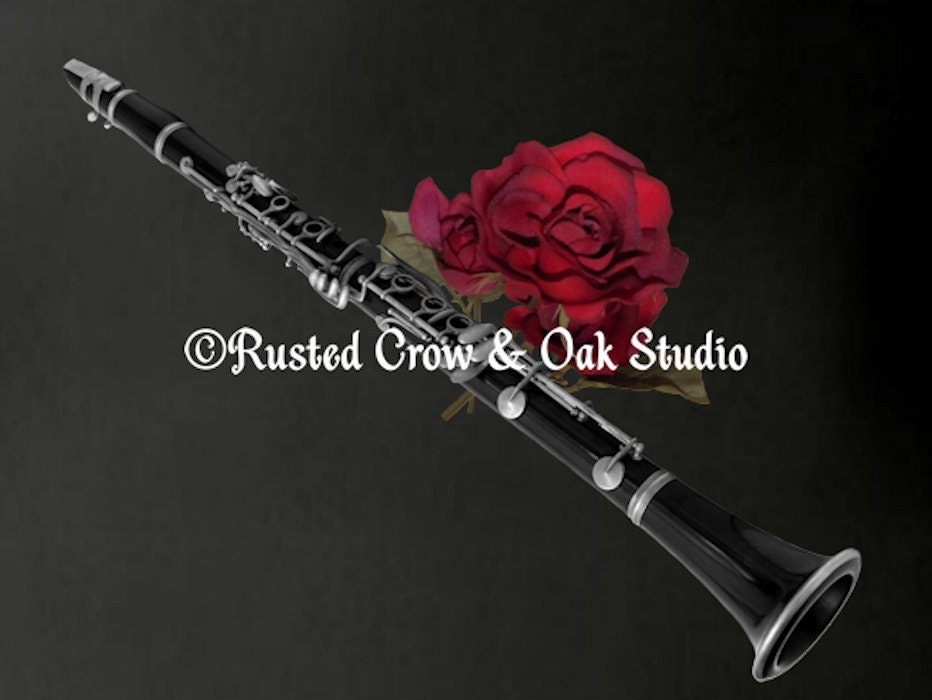 Set of 4 Art Prints Red Rose Black White Musical Instrument - Etsy
