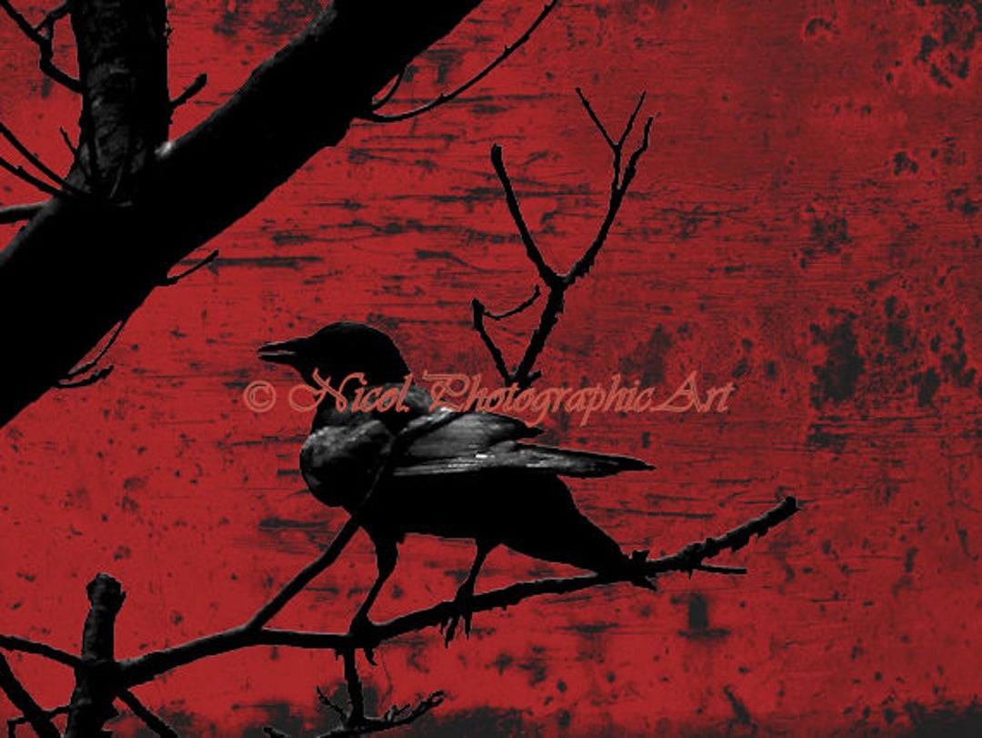 Raven Red Rust Industrial Crow Wall Art Bird on Tree Branch - Etsy