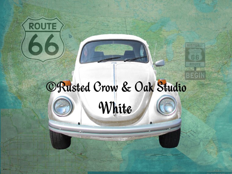 VW Bug Beetle Map Route 66 Sign Vintage Car Art Garage Decor Matted ...