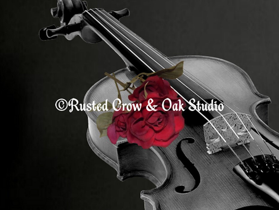 Set of 4 Art Prints Red Rose Black White Musical Instrument - Etsy