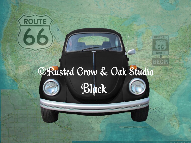 VW Bug Beetle Map Route 66 Sign Vintage Car Art Garage Decor Matted ...