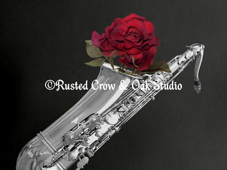 Set of 4 Art Prints Red Rose Black White Musical Instrument - Etsy