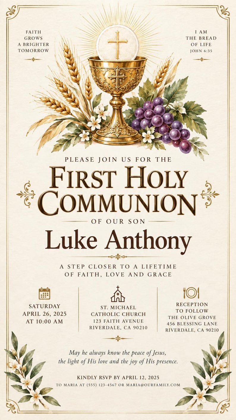 First Holy Communion Invitation, Editable Canva Template, 5x7 Printable ...