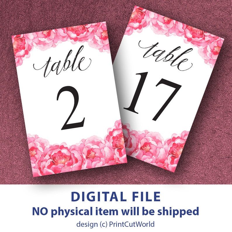 Rose Printable Table Numbers 4x6 Romantic Chabby Chic Wedding ...