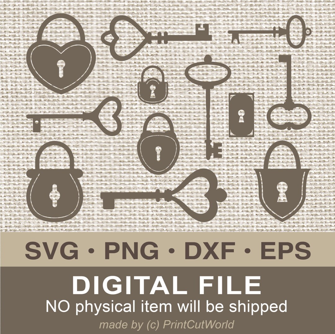 Lock and Key SVG Clipart Vintage Key PNG Silhouette Heart Key - Etsy ...
