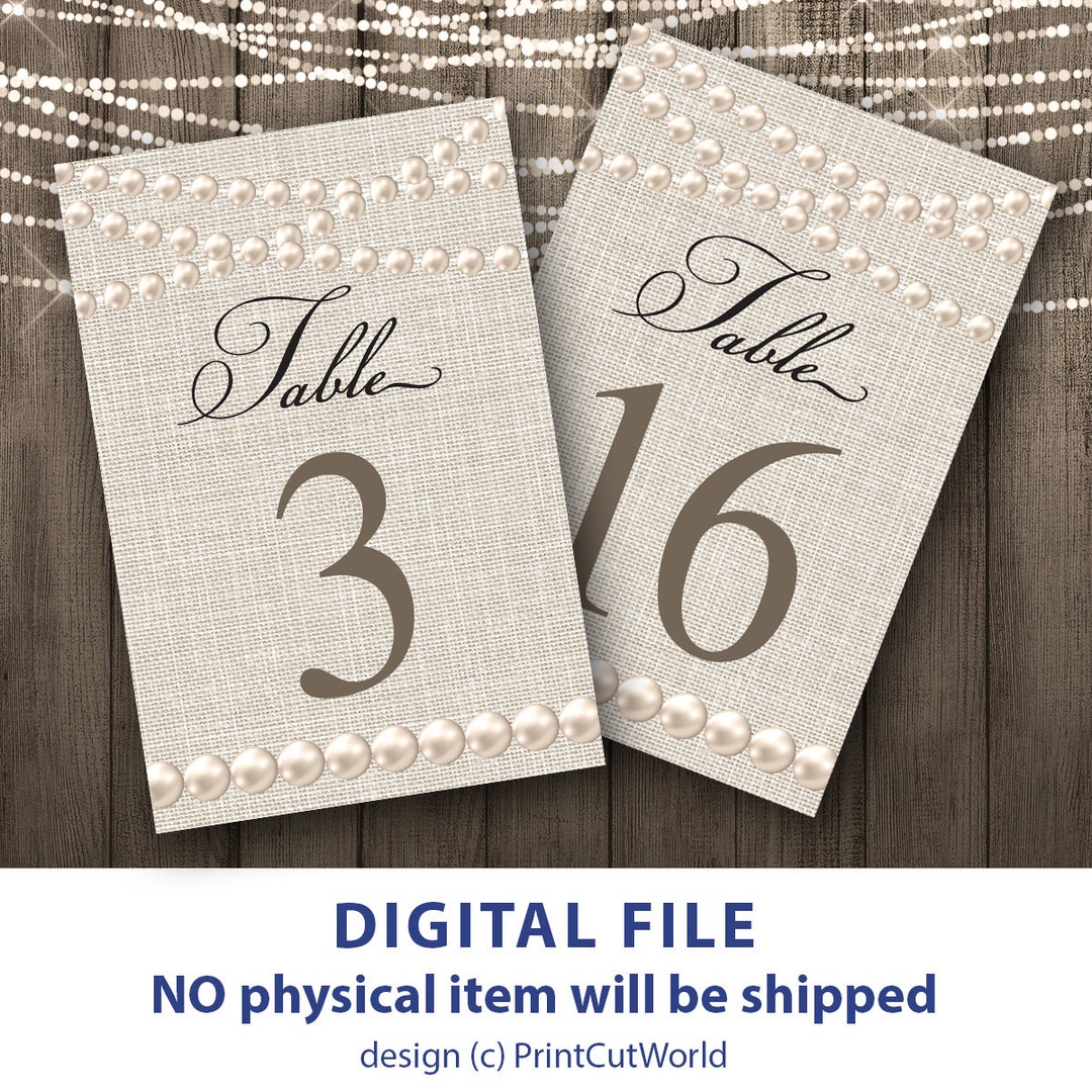 Table Numbers Rustic Printable 4x6 Ivory Pearl Wedding Table Number 1 ...