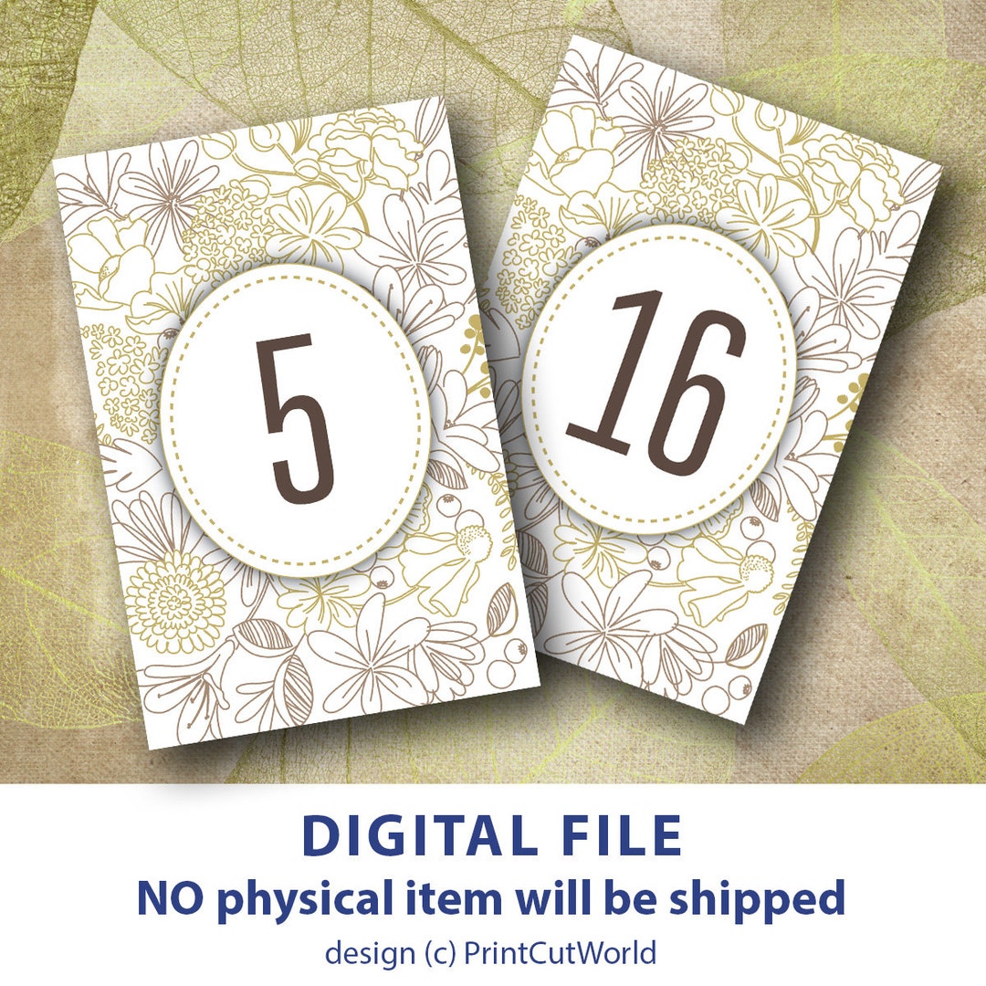 4x6 Table Numbers Gold Flower Printable Rustic Wedding Table Number ...