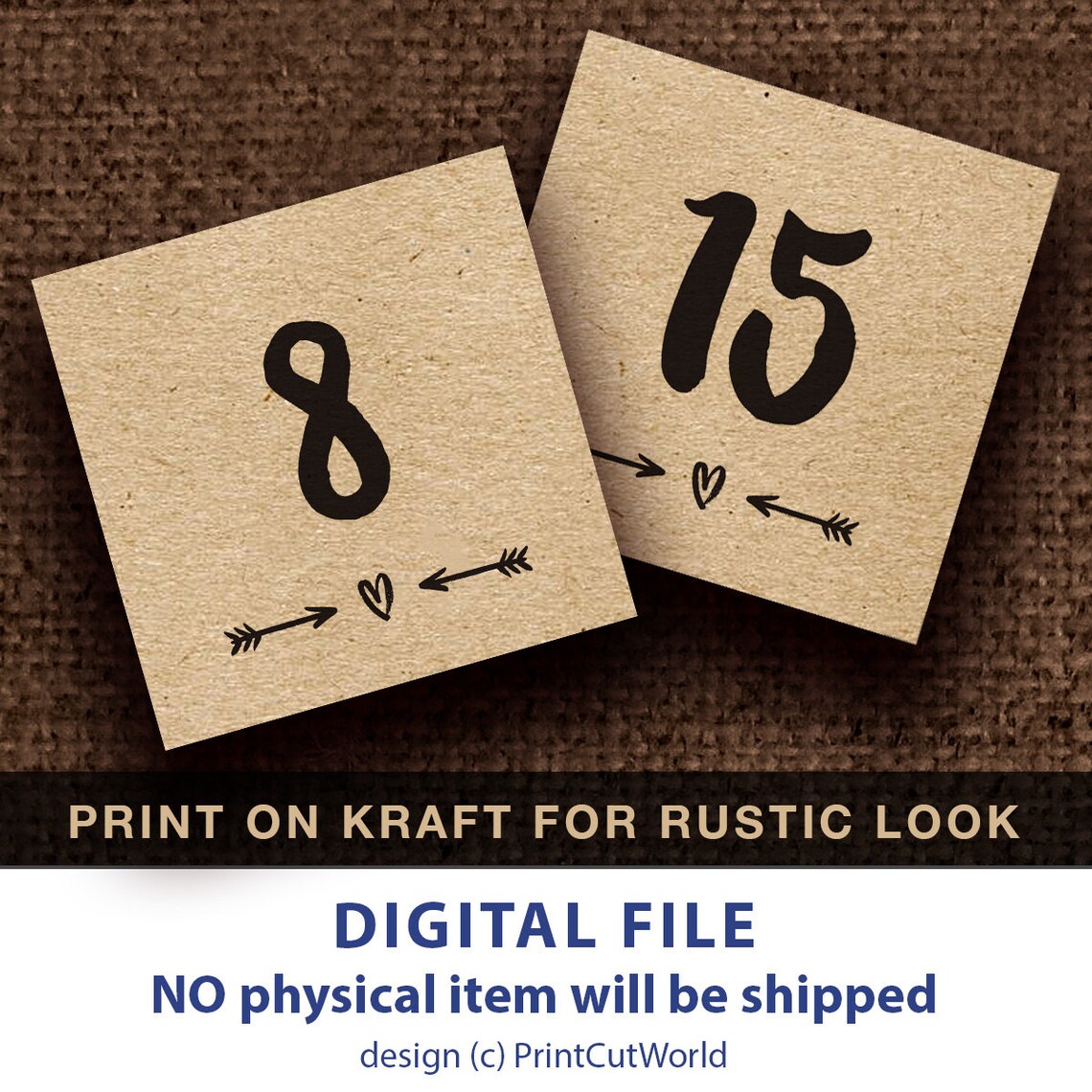 31-60 Kraft Table Numbers Printable 4x4 Heart and Arrow Small | Etsy