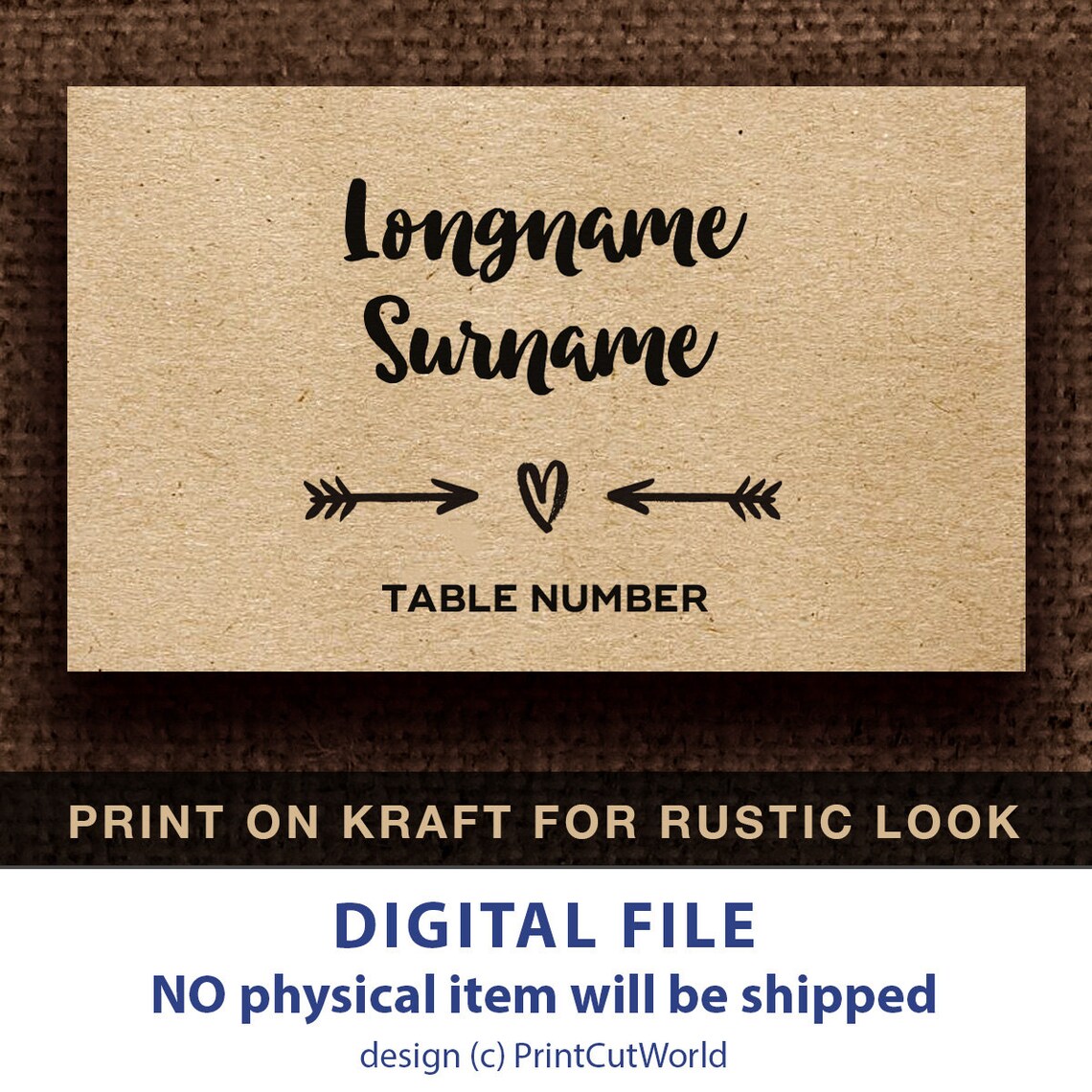 Tent Place Card Template Rustic Wedding Place Cards Heart and - Etsy