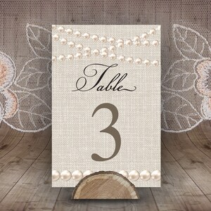 Table Numbers Rustic Printable 4x6 Ivory Pearl Wedding Table Number 1 ...