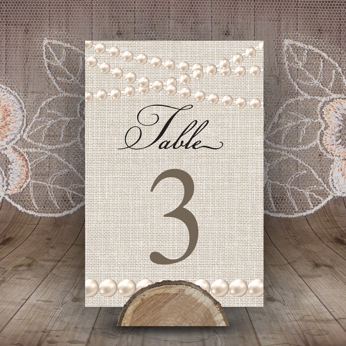 Table Numbers Rustic Printable 4x6 Ivory Pearl Wedding Table Number 1 ...