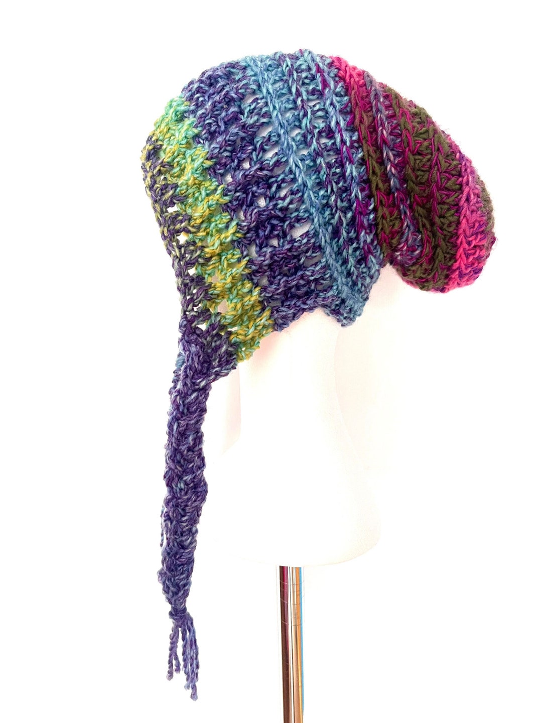 Slouch Hat With Pigtails , Women Platt Hat Beanie Slouch Hand Crochet ...