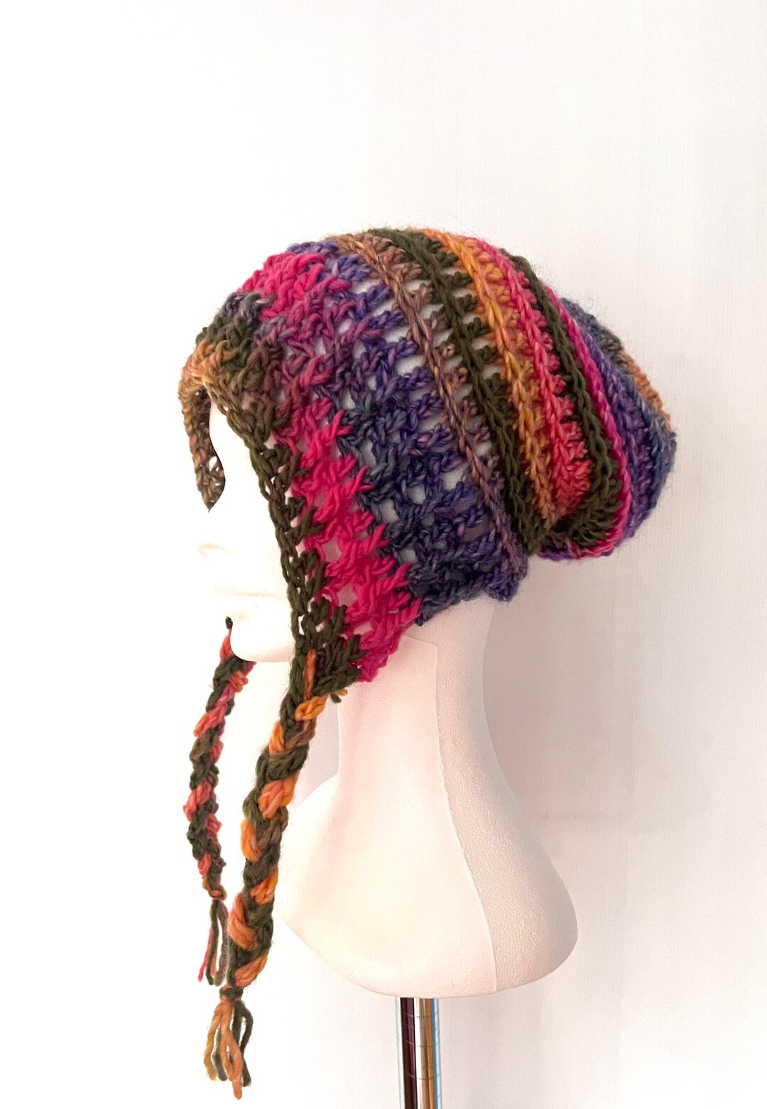 Slouch Hat With Pigtails , Women Platt Hat Beanie Slouch Hand Crochet ...