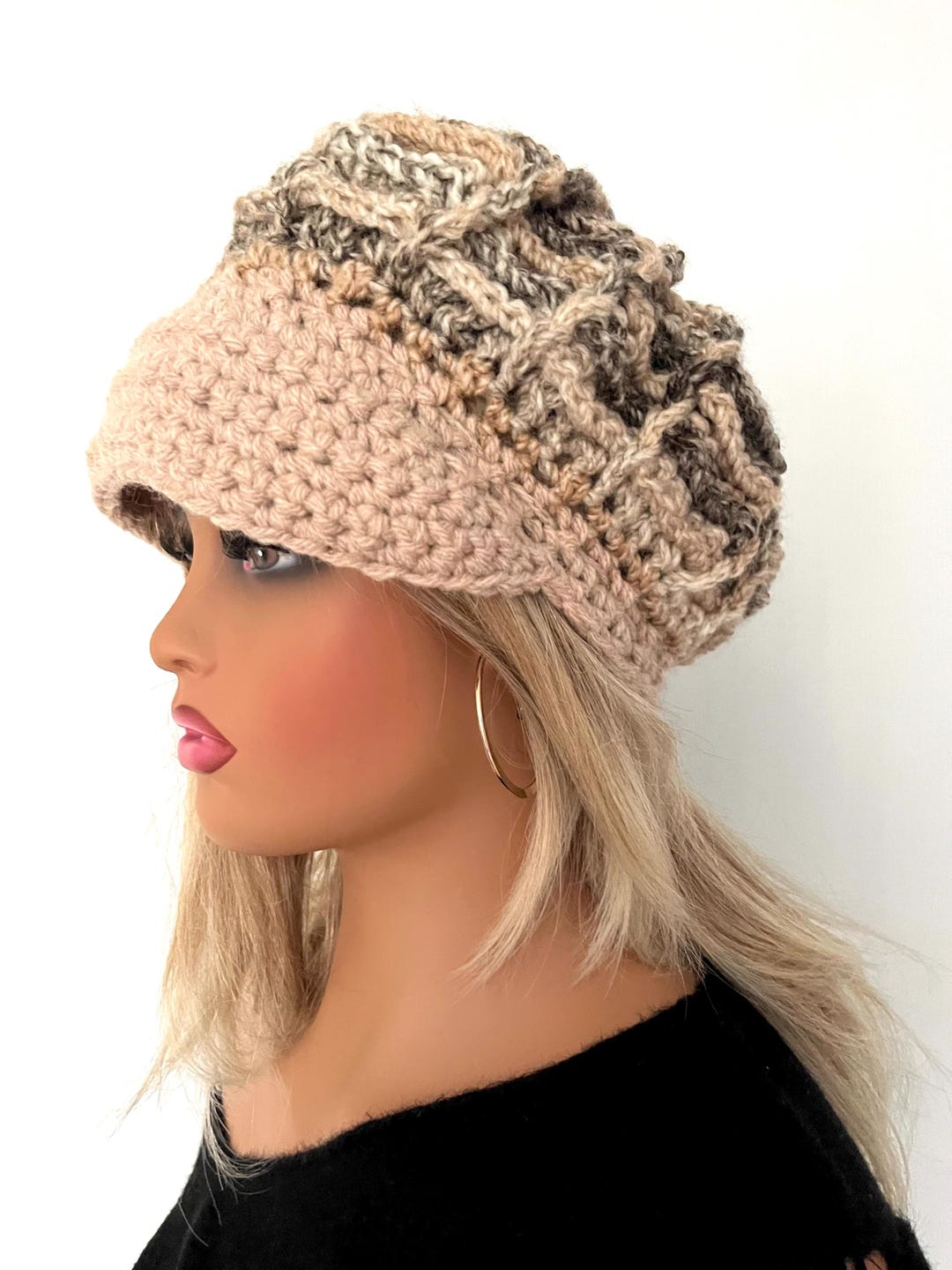 Newsboy Peaked Hat Chunky, Visor Hat Adult Womens Men Unisex, Handmade ...