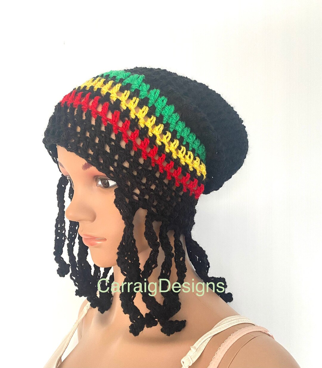 Rasta Hat With Dreads Women’s Designer Unisex Hand Crocheted, Knitted ...
