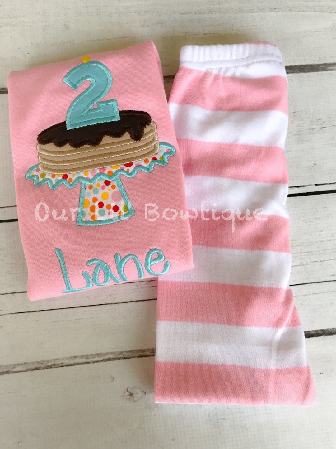 Personalized Pancake Birthday Outfit: Applique Shirt & Striped Leggings ...