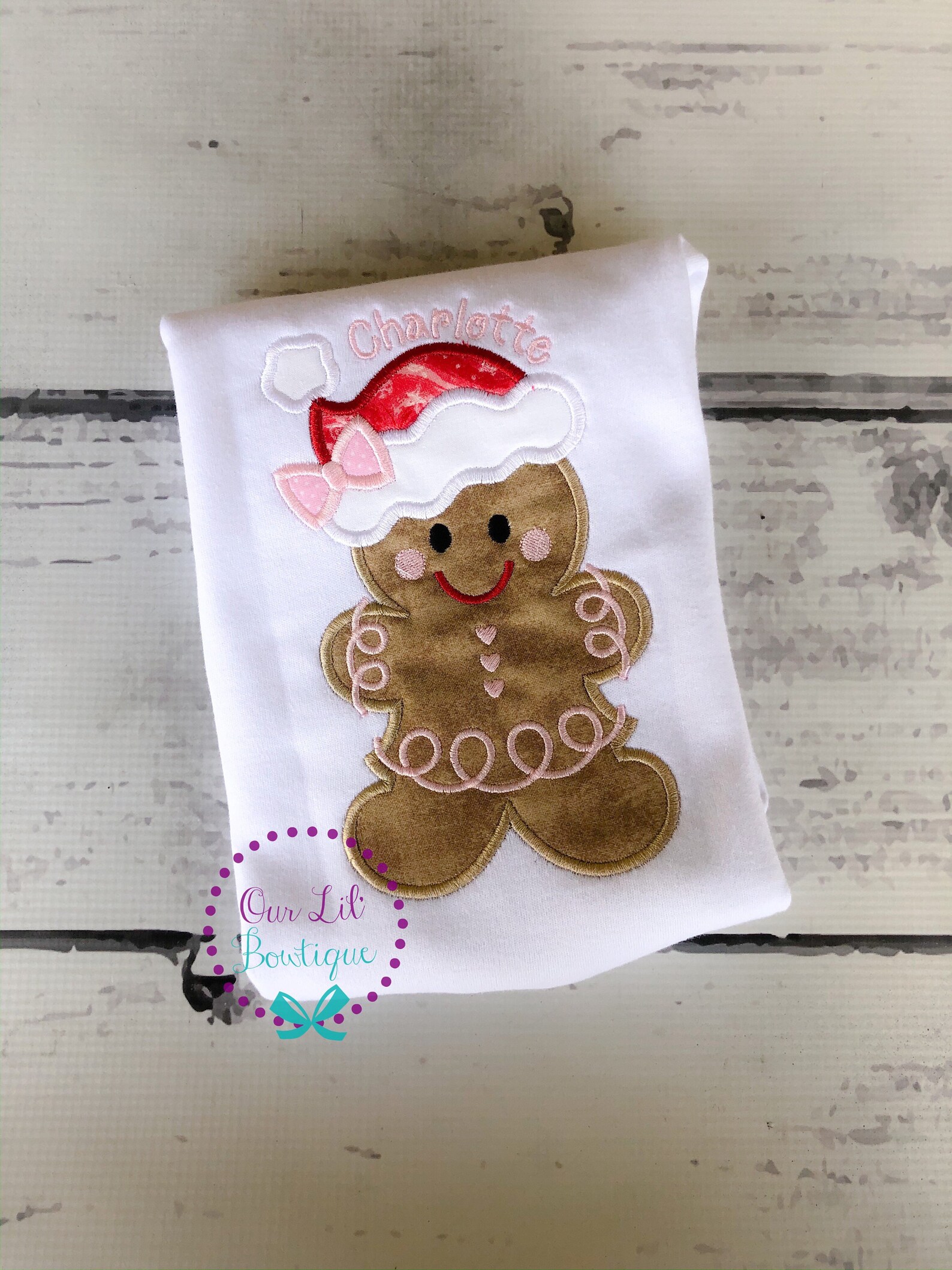 Gingerbread Christmas Applique Shirt - Personalized Girls Holiday Tee ...