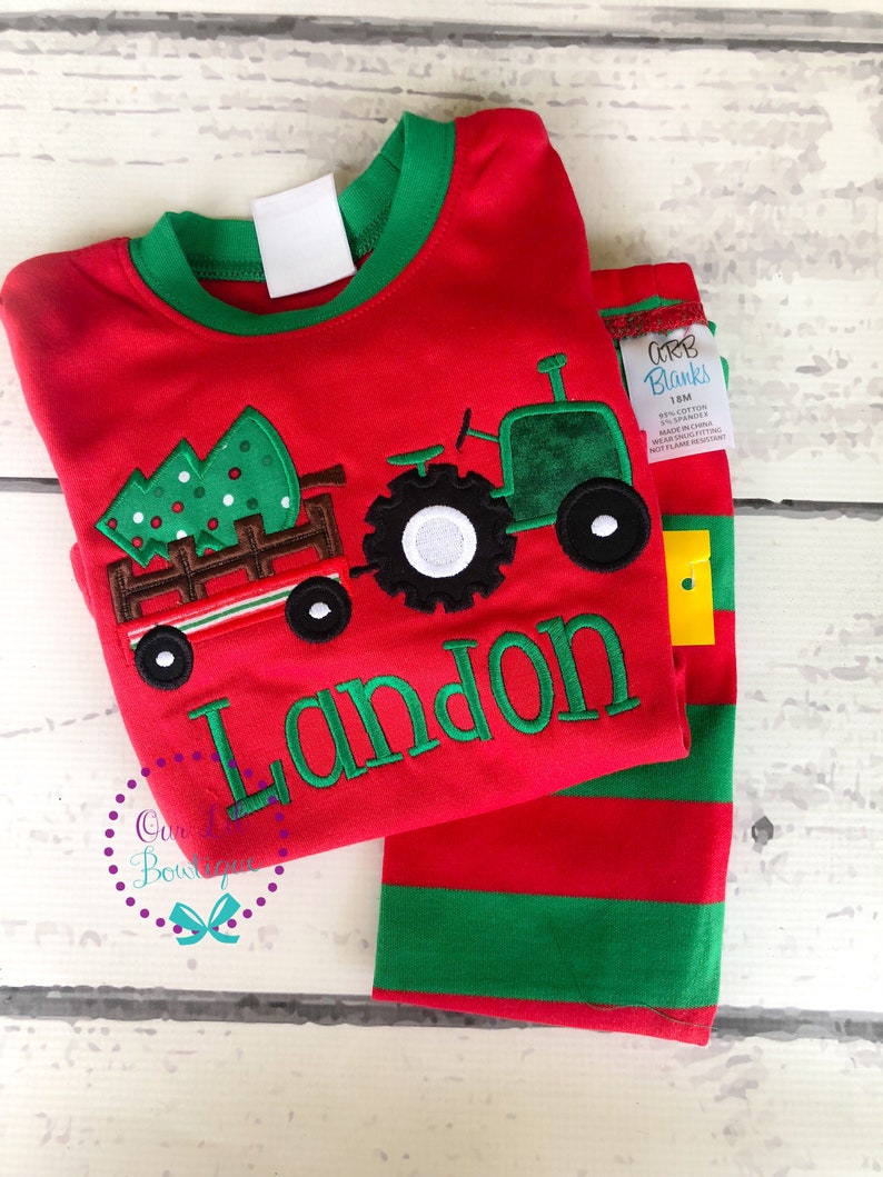 PRE-ORDER - Christmas Tractor- Boy's Christmas Pjs- Christmas Tree ...