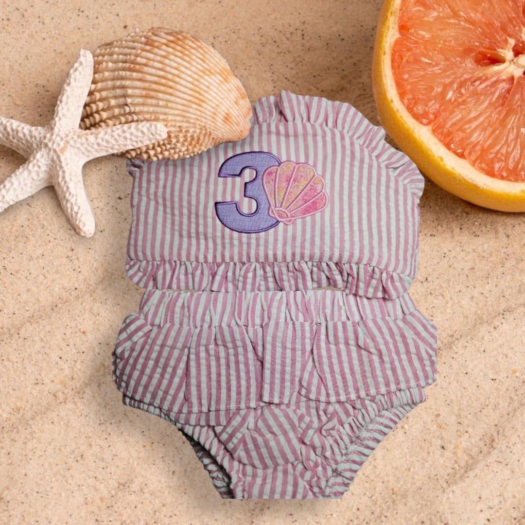 Sea Shell Bathing Suit - Monogrammed Seersucker Bathing Suit - Bathing ...