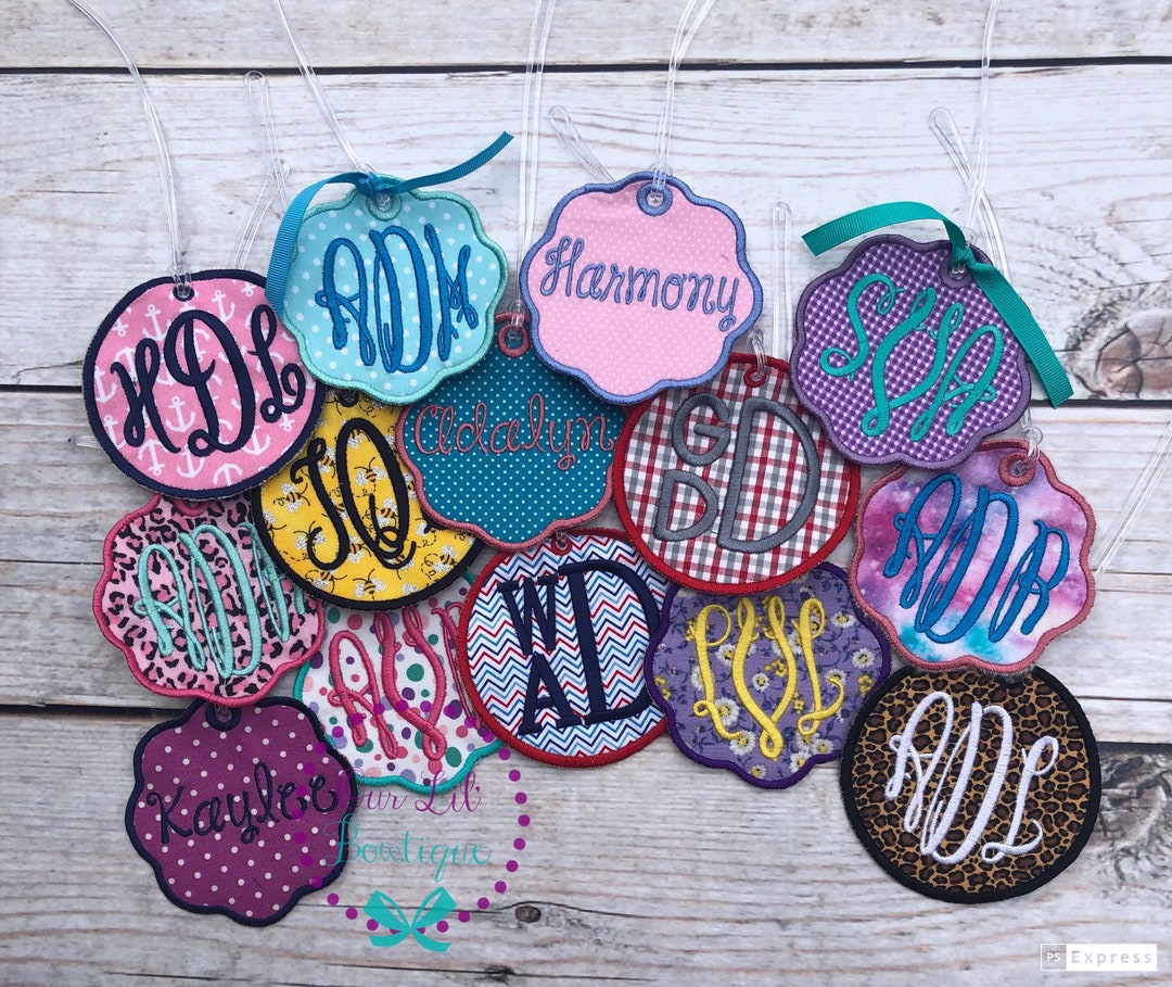 Embroidered Monogram Bag Tag: Personalized Backpack, Lunchbox, Luggage ...