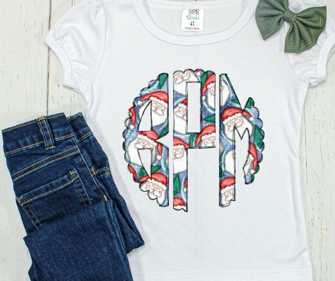 Santa Monogram Shirt Girls Monogram Shirt Christmas Shirt - Etsy