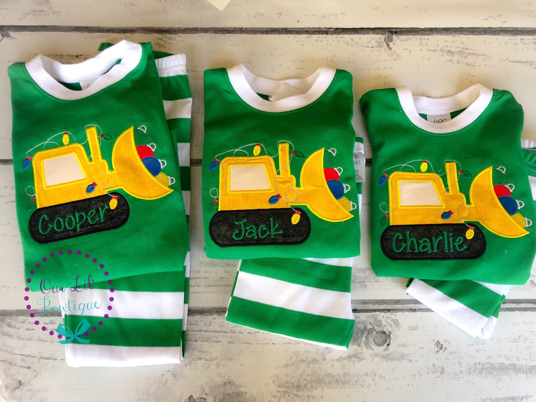 Christmas Dozer - Boy's Christmas Pjs- Christmas Tree - Personalized ...