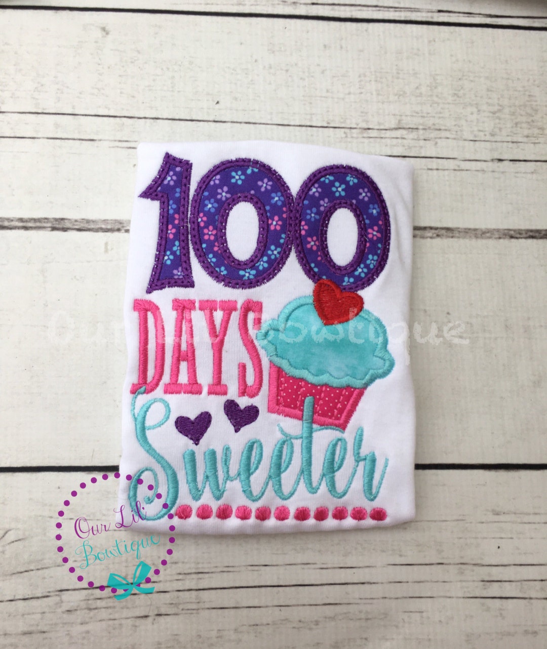100 Days Sweeter Shirt: Girls 100th Day of School Appliqué Ruffle Shirt ...
