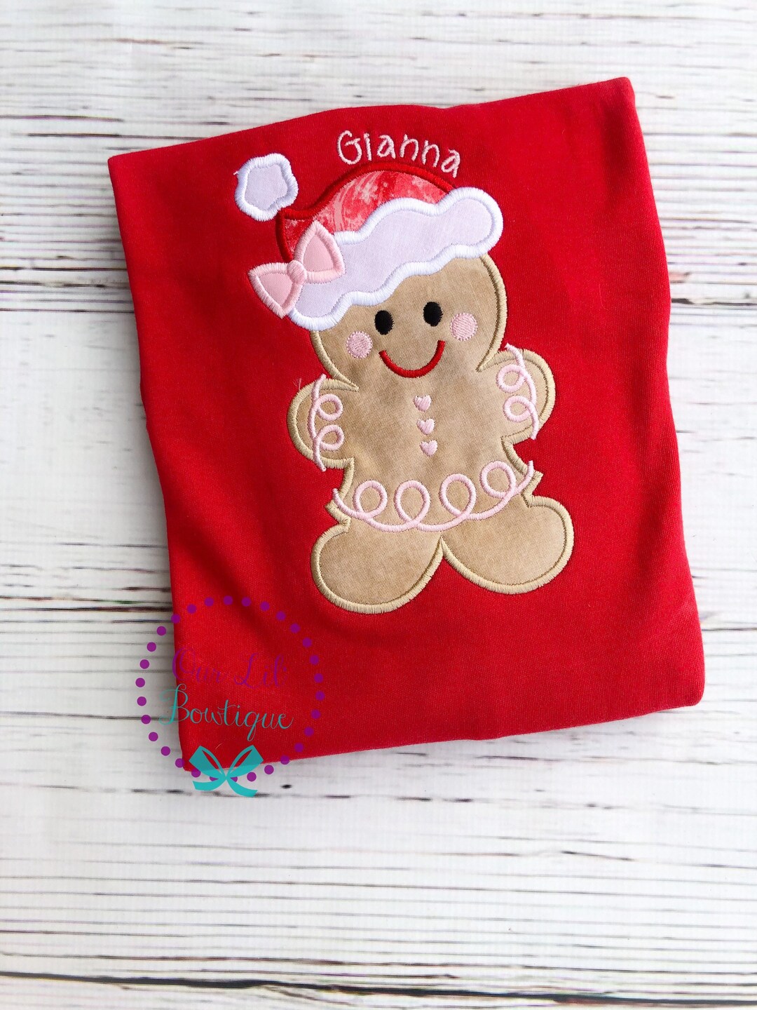 Gingerbread Christmas Applique Shirt - Personalized Girls Holiday Tee ...