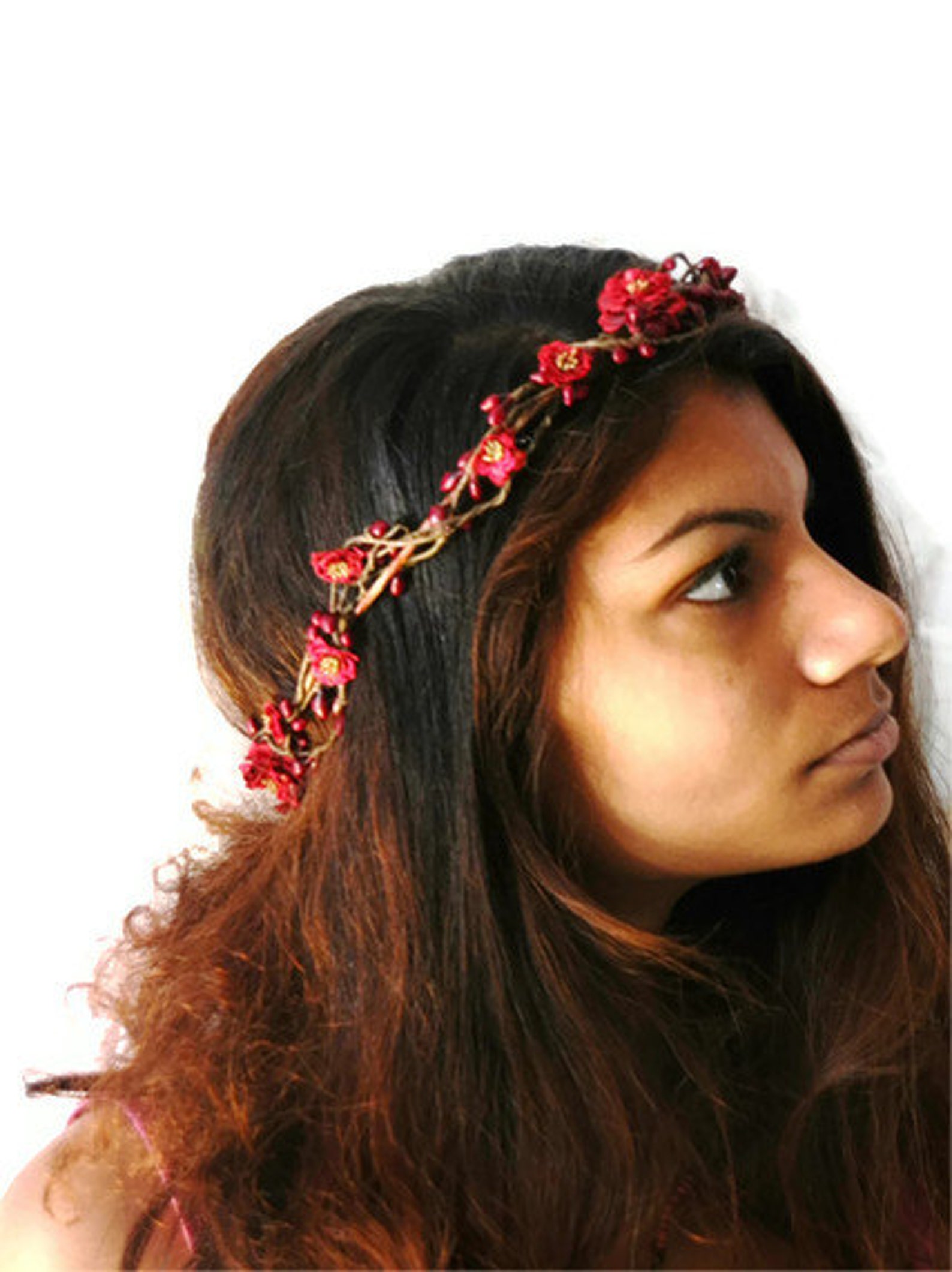 Red Flower Crown Burgundy Rose Headpiece Crimson Headband Woodland Halo ...