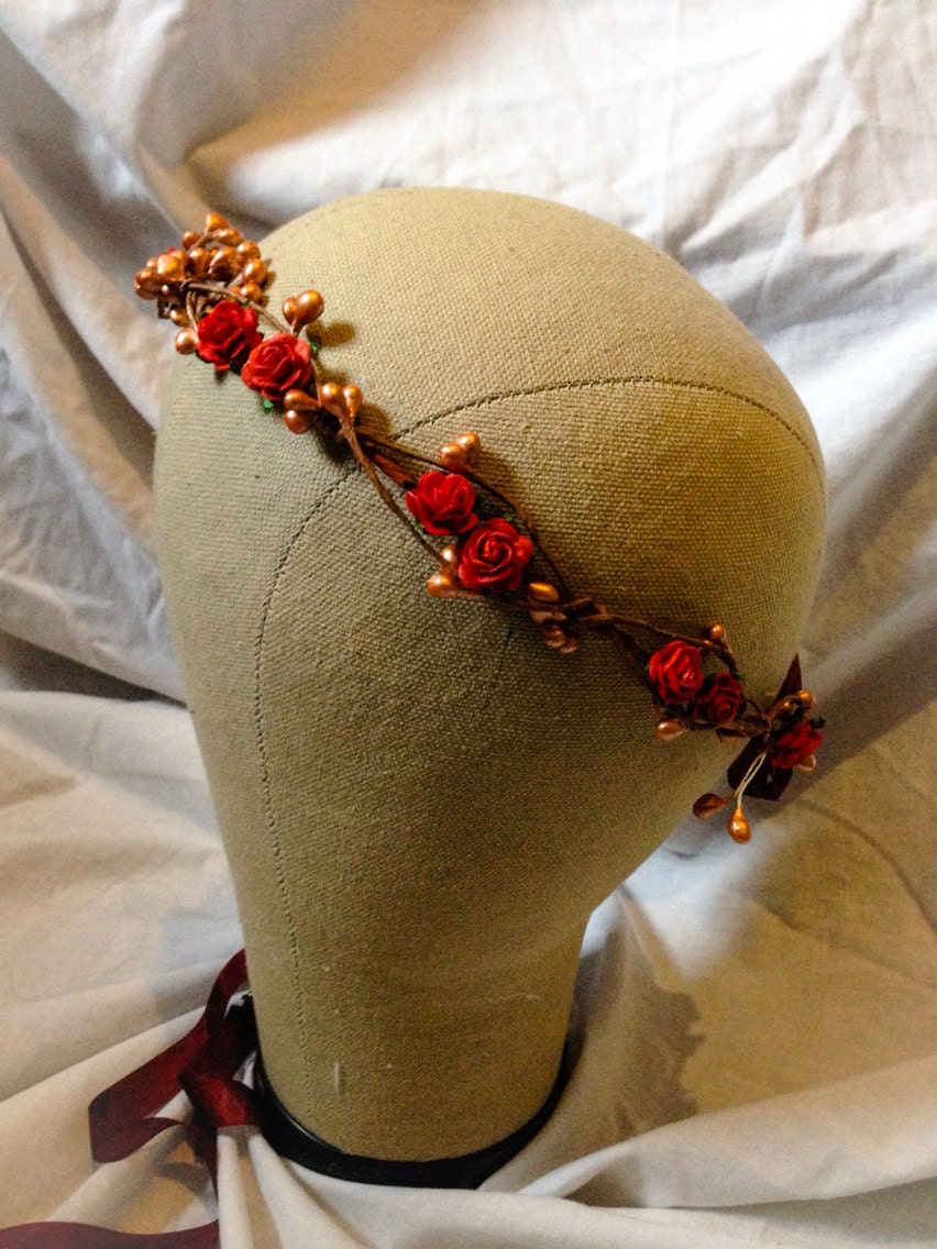 Red Rose Hair Crown, Golden Rose Hairpiece, Roses Hair Accessory ...