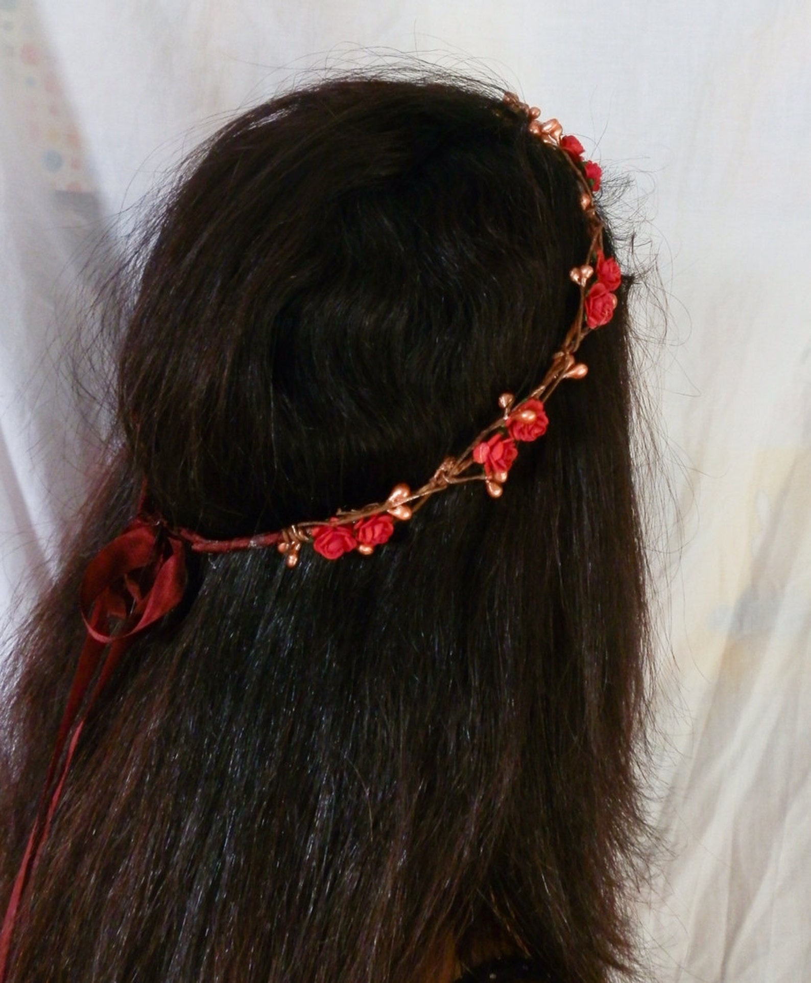 Red Rose Hair Crown, Golden Rose Hairpiece, Roses Hair Accessory ...