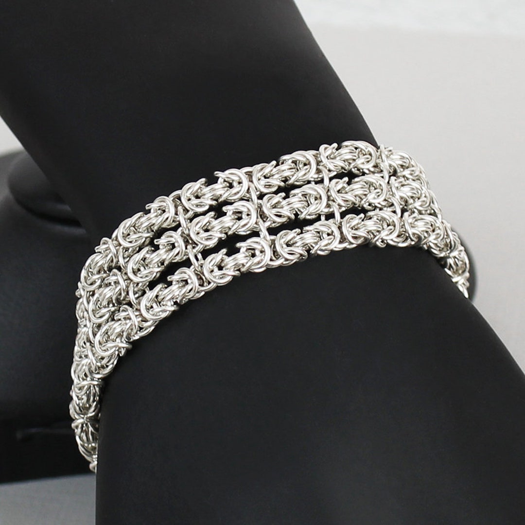 3 Strand Chain Bracelet, Sterling Silver With Tube Clasp, Medium Wide ...