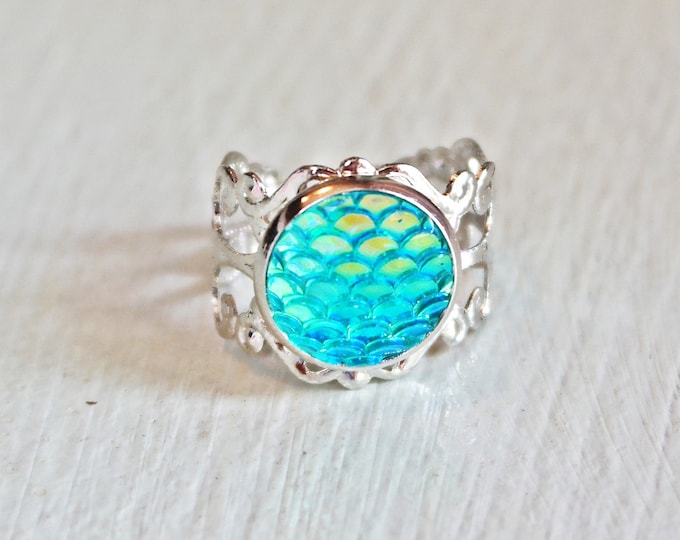 Mermaid Ring, Blue Mermaid Ring, Iridescent Ring, Trendy Ring, Summer ...