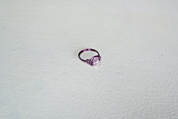Purple Wire Wrapped Little Girl's Ring With Glass Bead. | Etsy