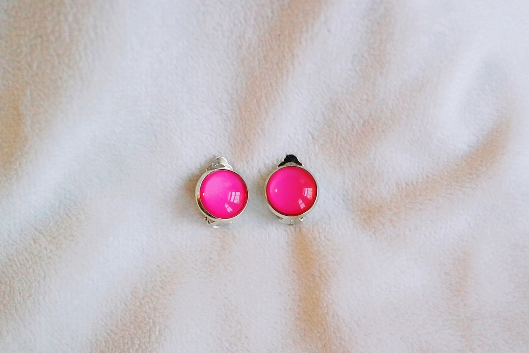 Hot Pink Clip on Earrings, Little Girl's Earrings, Kids Jewelry, Pink ...