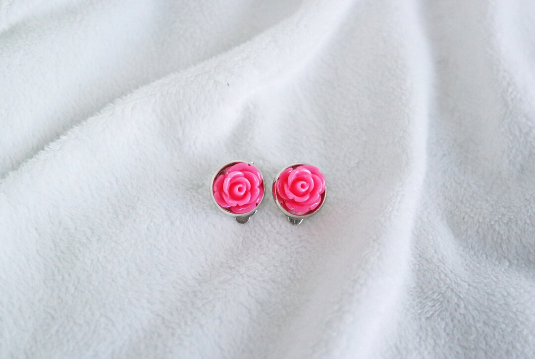 Pink Rose Clip on Earrings. Little Girl's Pink Clip on Earrings. Rose ...