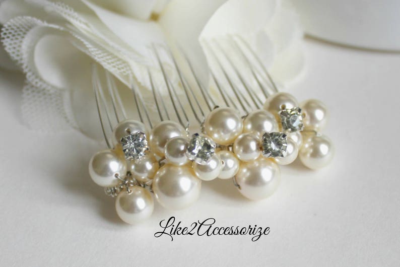 Ivory White Gold Pearl Hair Comb Bridal Headpiece Wedding Hair Etsy
