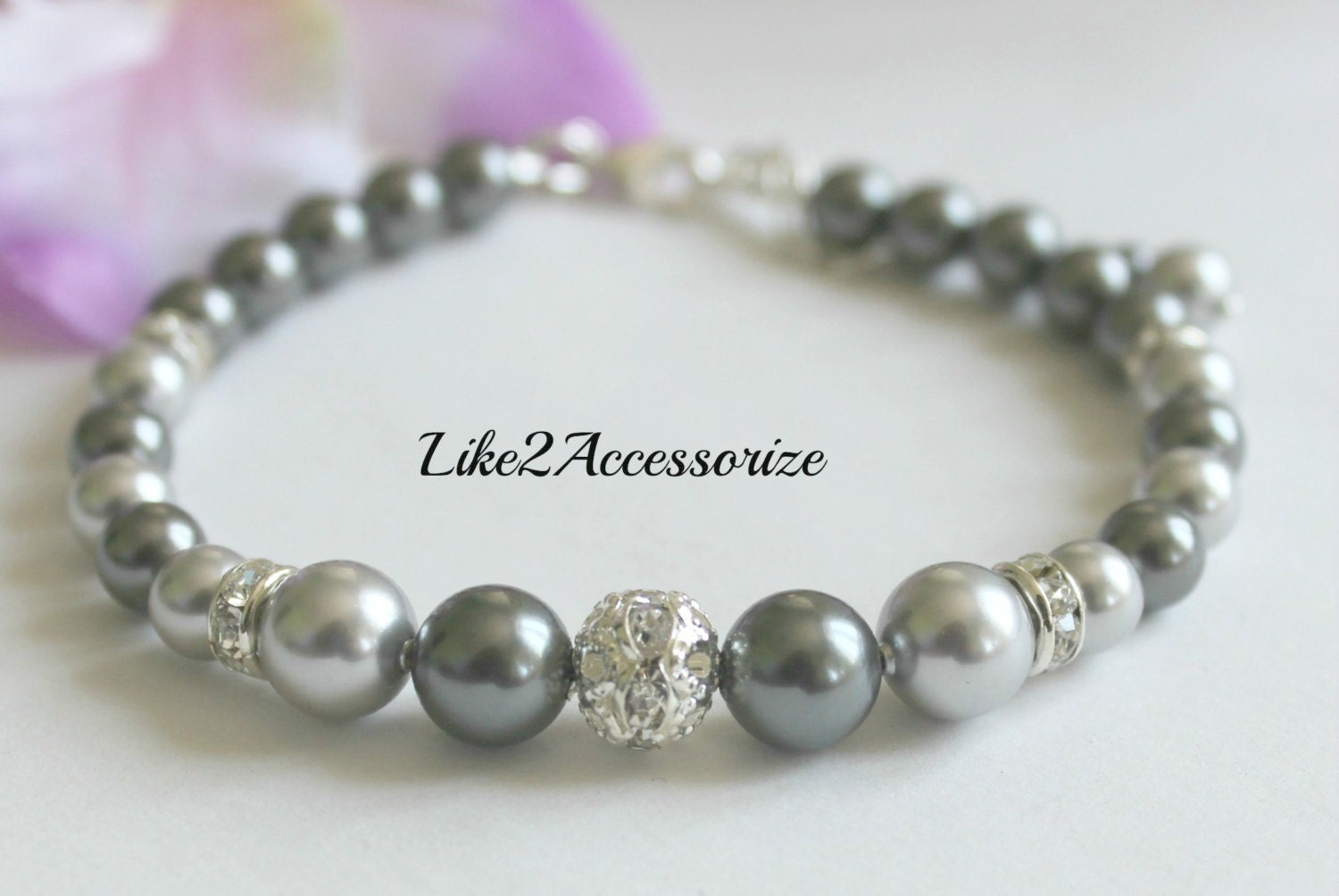 Silver Charcoal Black Grey Bracelet Bridal Pearl Swarovski - Etsy
