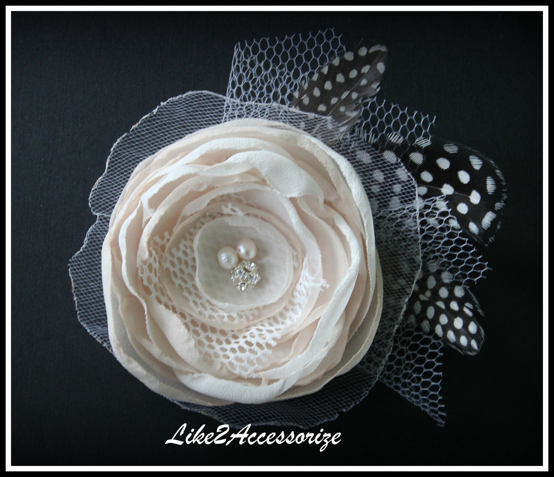 Ivory Wedding Fascinator Bridal Feather Headpiece Handmade Etsy